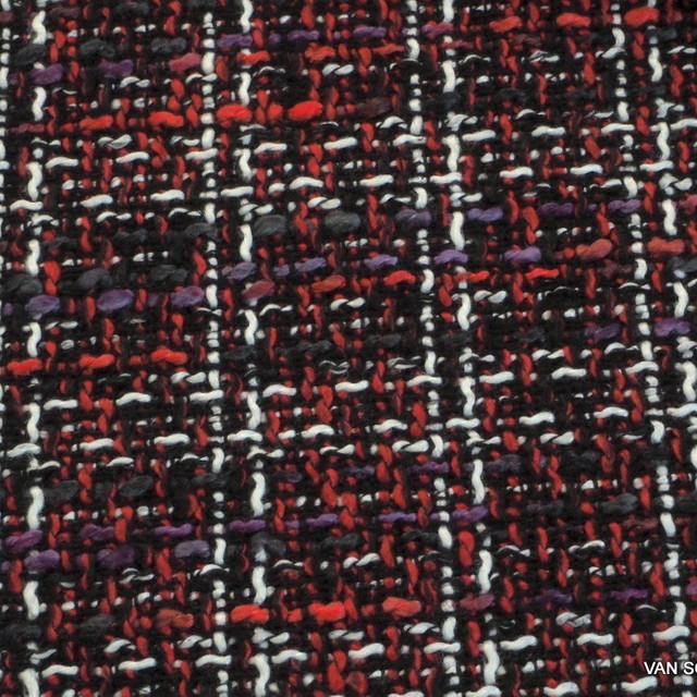 Modestoff Italien Bouclé Tweed in Violet-Rot-Schwarz | Gemusterte ...