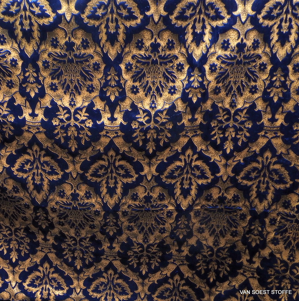 Gold Brokat Imitat Samt in Royal - Blau - Gold | Gemusterte Stoffe ...