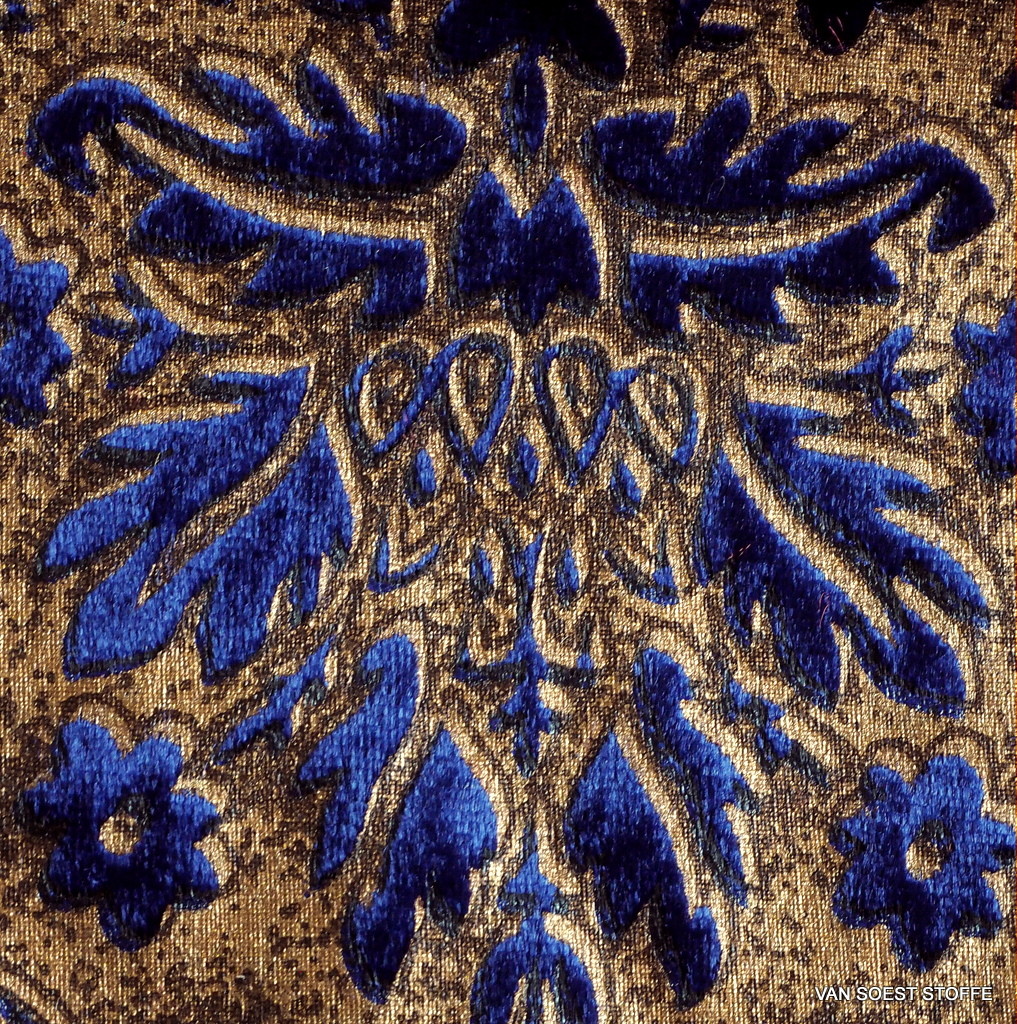 Gold Brokat Imitat Samt in Royal - Blau - Gold | Gemusterte Stoffe ...