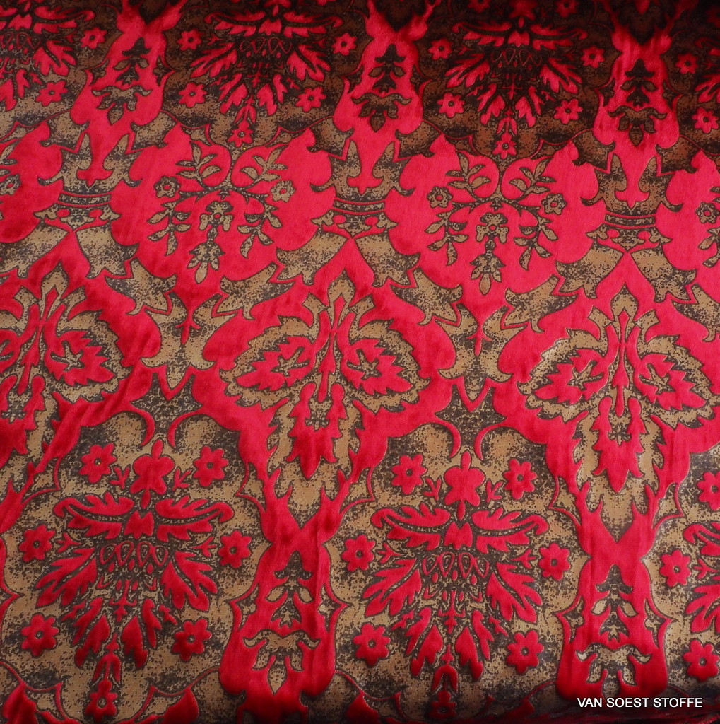 Gold Brokat-Immitat Samt in neuem Rot - Gold | Gemusterte Stoffe ...